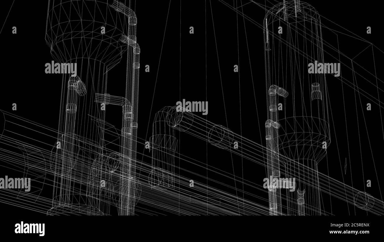 3d rendering - wire frame model of industrial buildings Stock Photo - Alamy