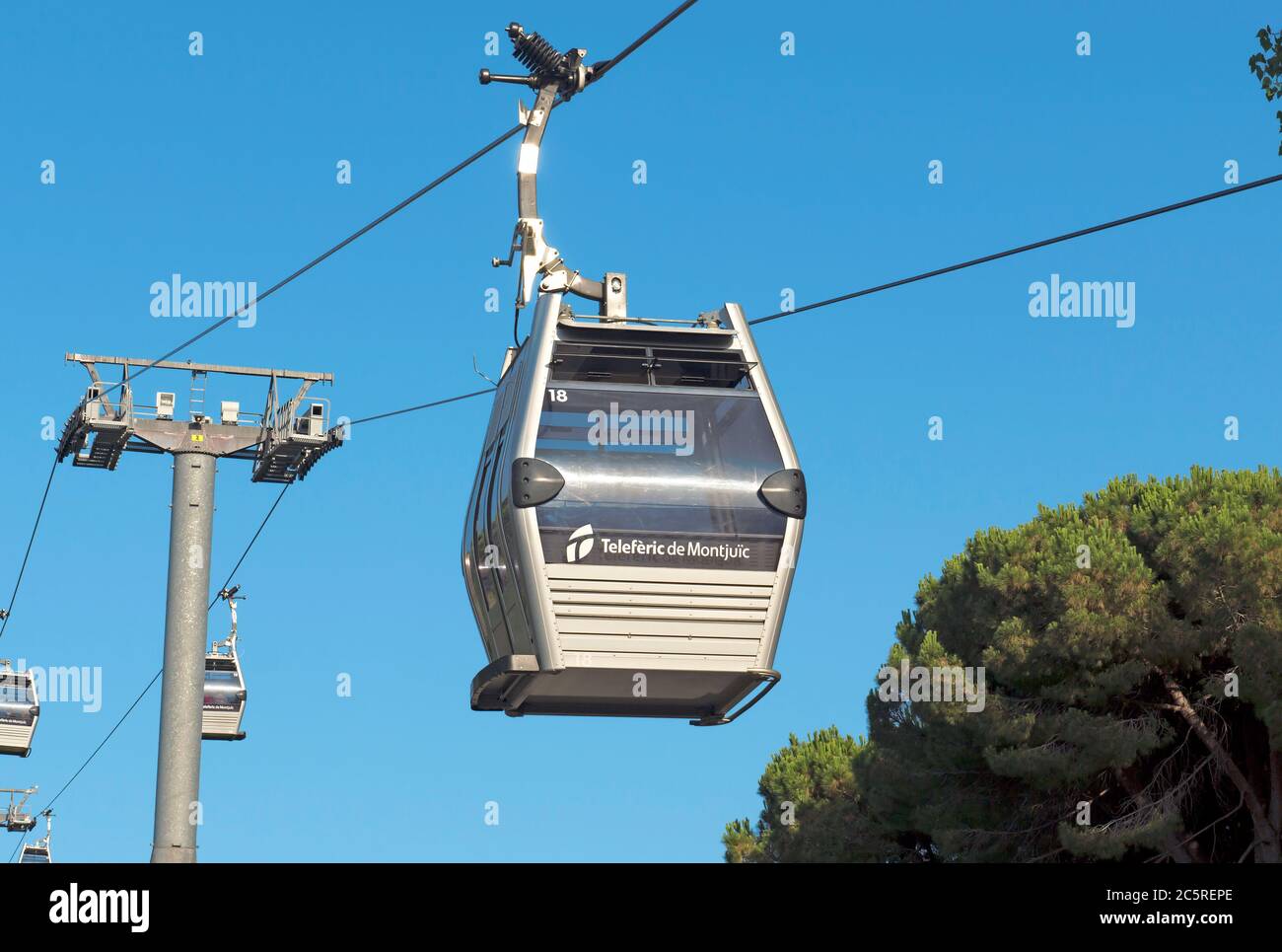 BARCELONA, SPAIN - JULY 6, 2015: Teleferic de Barcelona is a cable car ...