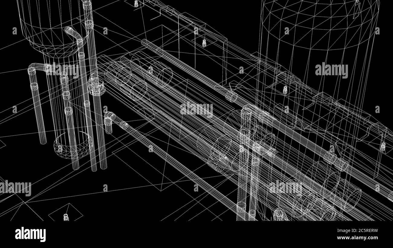 3d rendering - wire frame model of industrial buildings Stock Photo - Alamy