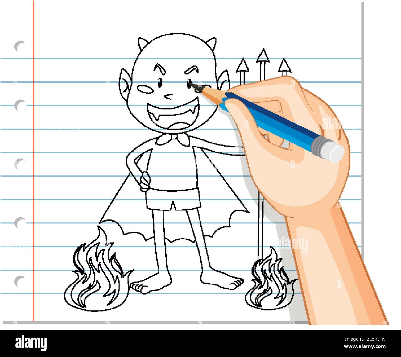 Hand drawing of devil cartoon outline illustration Stock Vector Image ...