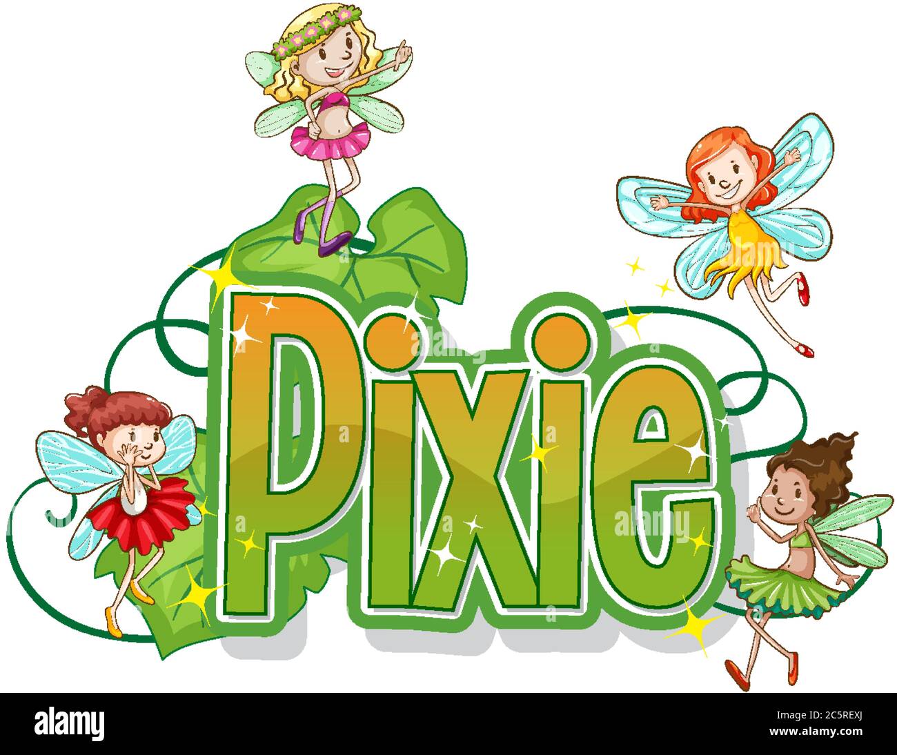 Pixie logo with little fairies on white background illustration Stock ...