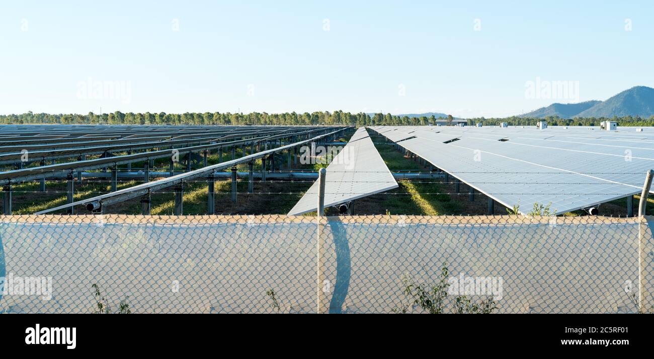 Ross River Solar farm with many rows of solar panels near Townsville ...
