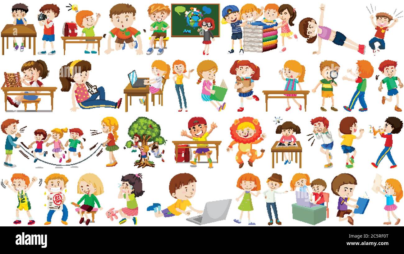 Set of cute kids cartoon character illustration Stock Vector Image ...