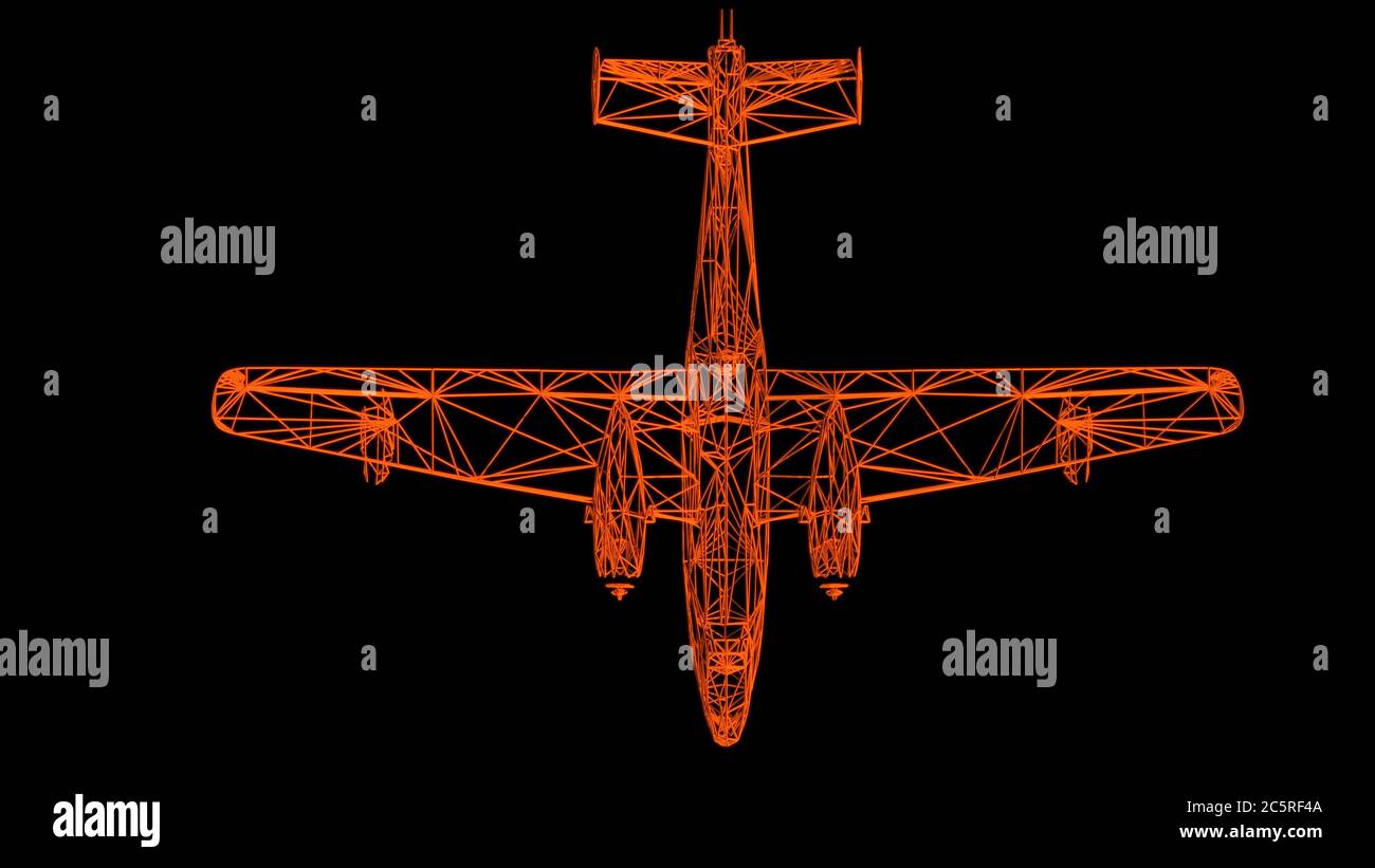 Airplane wire model isolated on black - 3D Rendering Stock Photo - Alamy