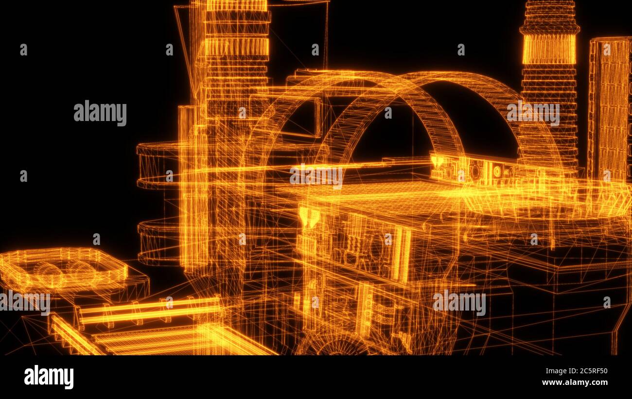 3d rendering - wire frame model of industrial buildings Stock Photo - Alamy