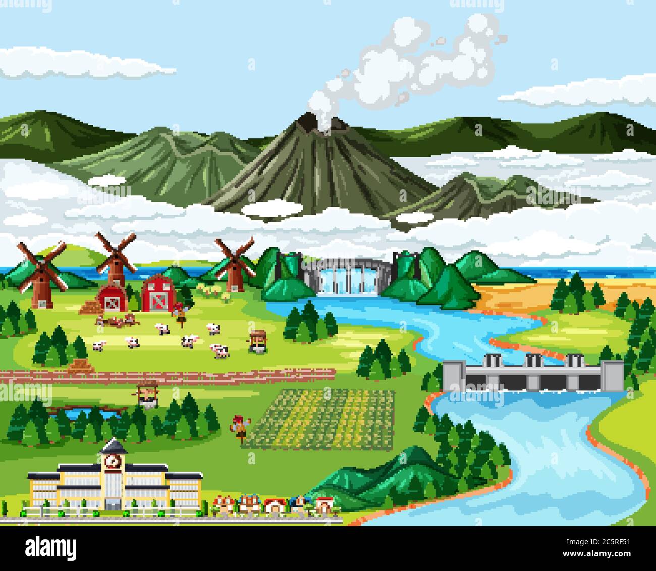 Agriculture rural landscape scene illustration Stock Vector Image & Art ...