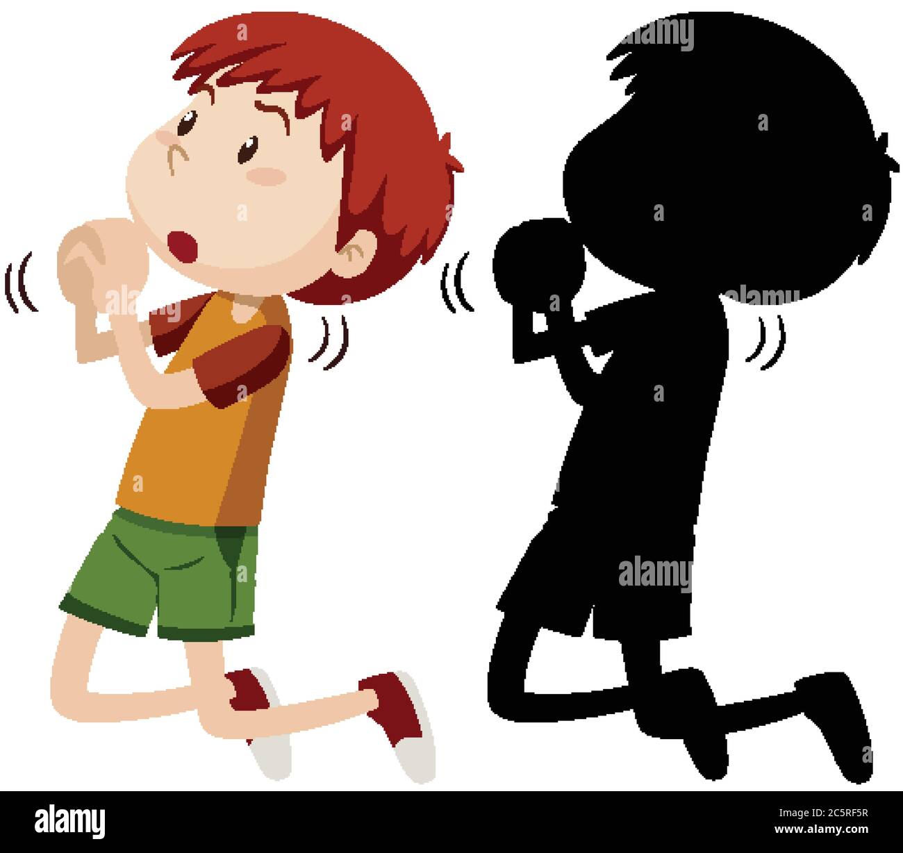 Boy with appeal position in colour and silhouette illustration Stock ...