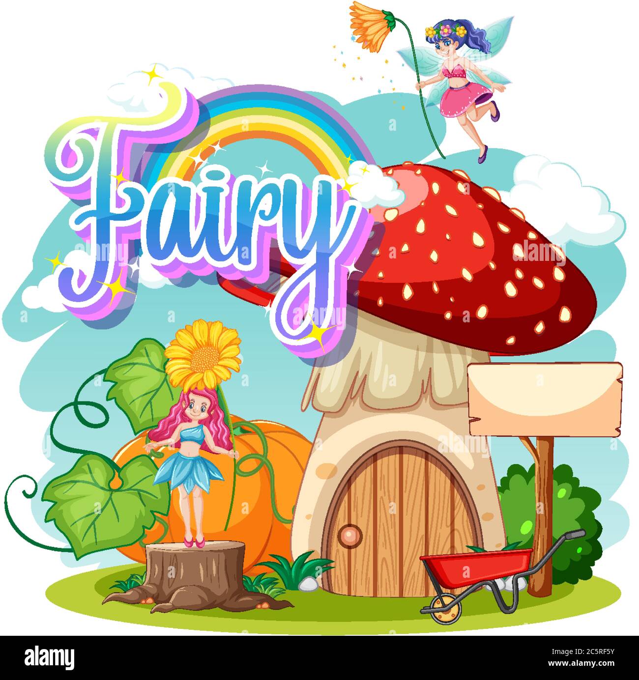 Fairy logo with little fairy on white background illustration Stock ...