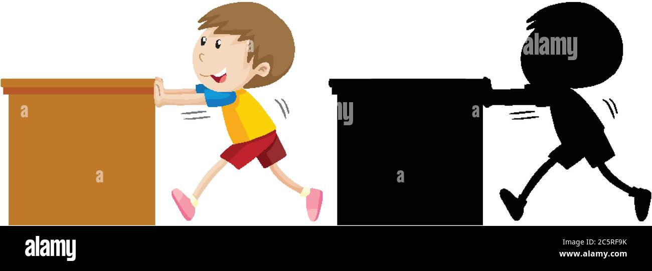 Boy pushing the table with its silhouette illustration Stock Vector ...
