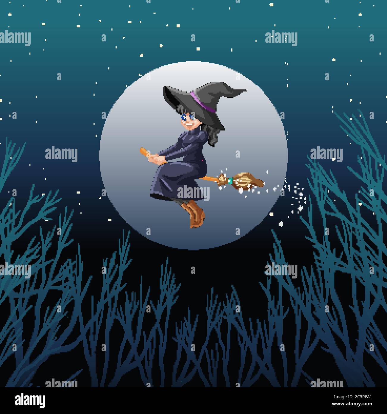 Witch or wizard riding broomstick the sky isolated on sky background ...
