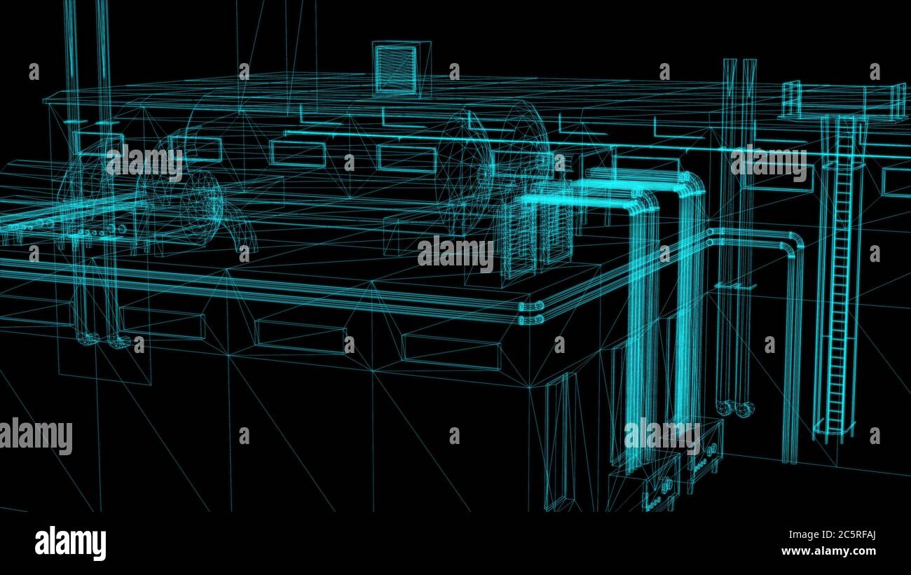3d rendering - wire frame model of industrial buildings Stock Photo - Alamy