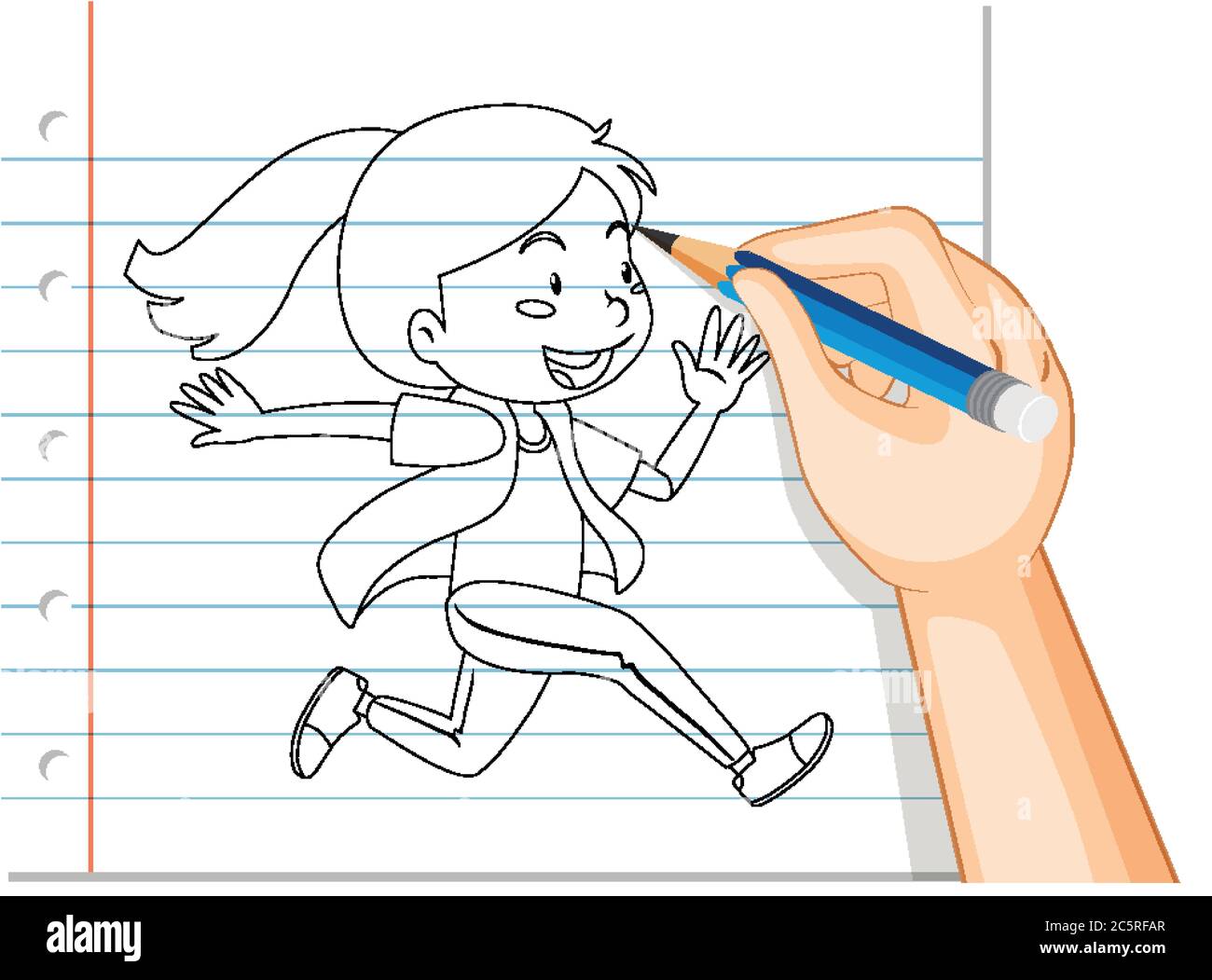Hand writing of girl running outline illustration Stock Vector Image ...