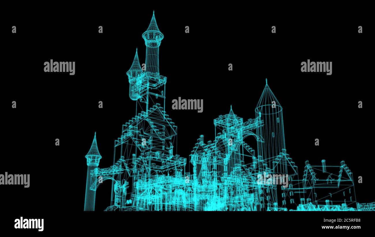 3d rendering - wire frame model of castle Stock Photo - Alamy