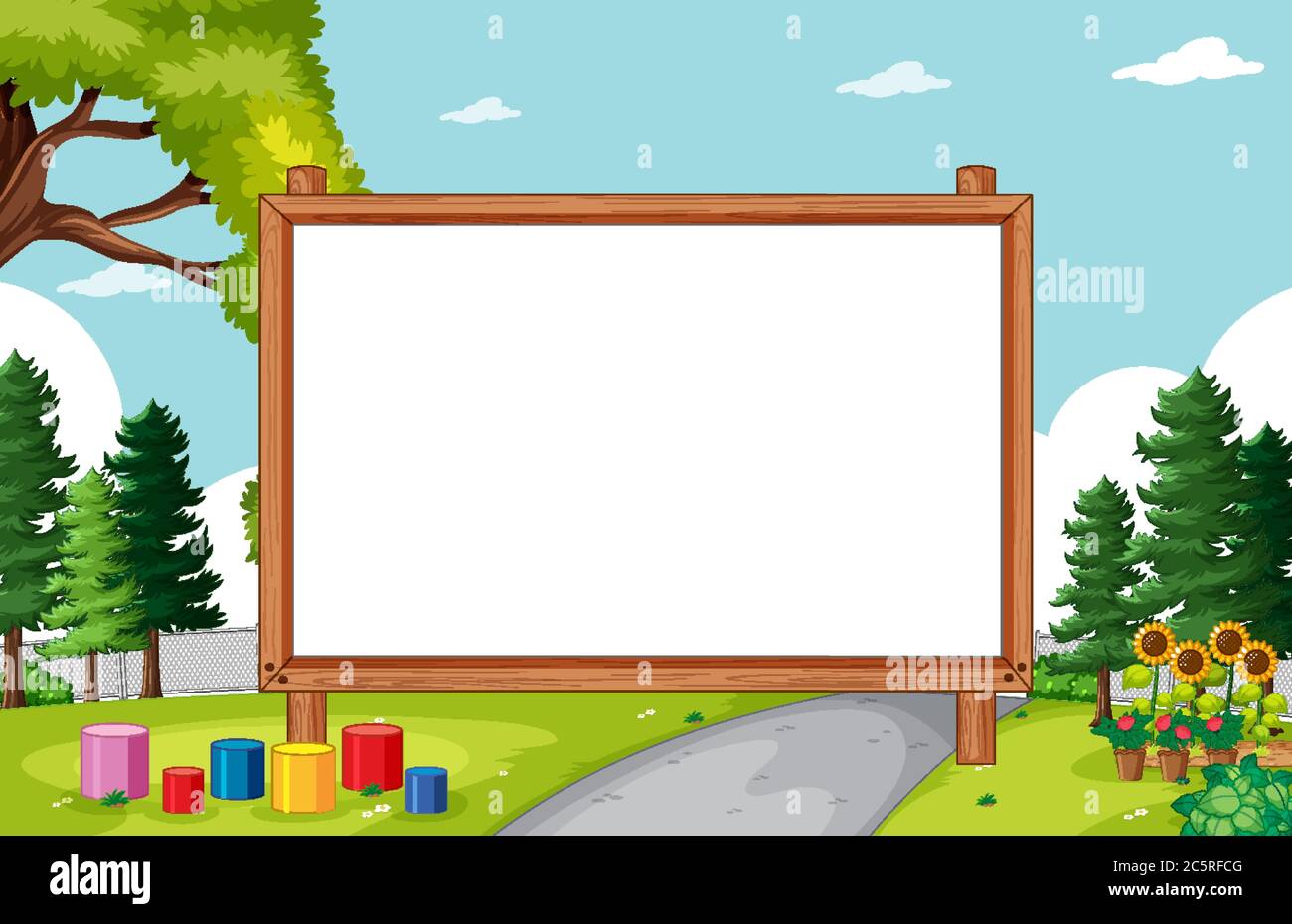 Empty banner board in nature park scenery illustration Stock Vector ...