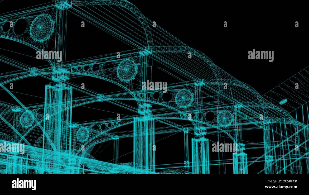 3d rendering - wire frame model of industrial buildings Stock Photo - Alamy