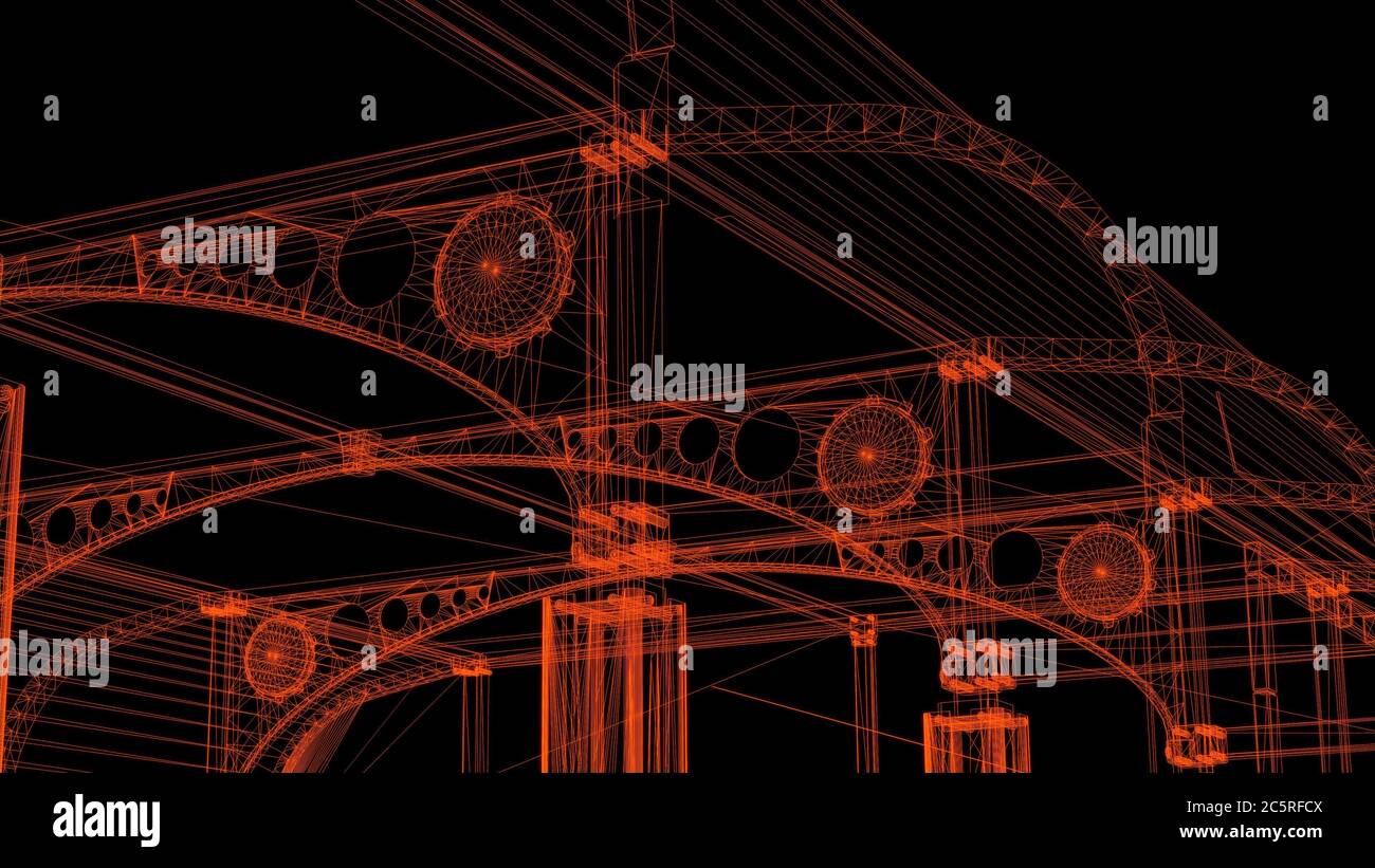 3d rendering - wire frame model of industrial buildings Stock Photo - Alamy