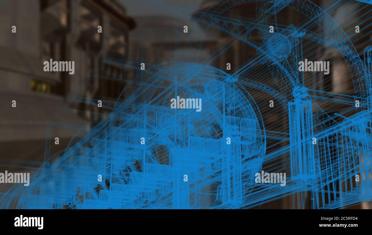 3d rendering - wire frame model of industrial buildings Stock Photo - Alamy