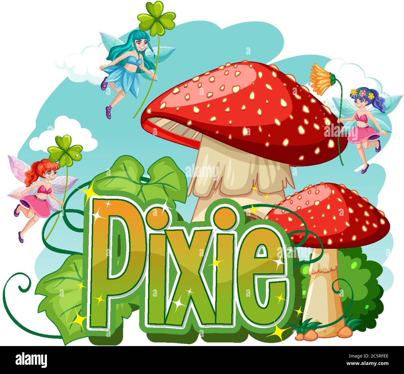 Pixie logo with little fairies on white background illustration Stock ...
