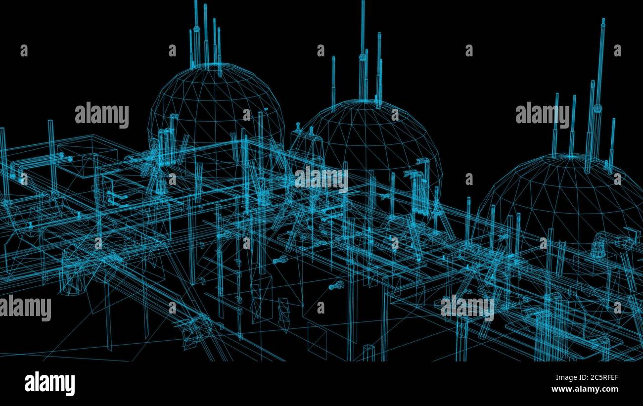 3d rendering - wire frame model of industrial buildings Stock Photo - Alamy