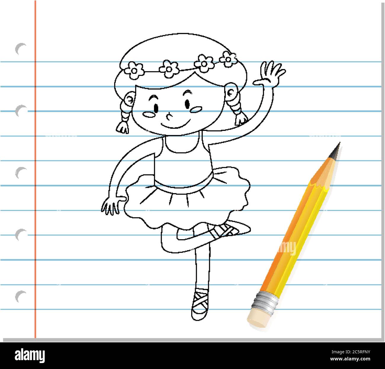Hand drawing of ballet cartoon outline illustration Stock Vector Image ...
