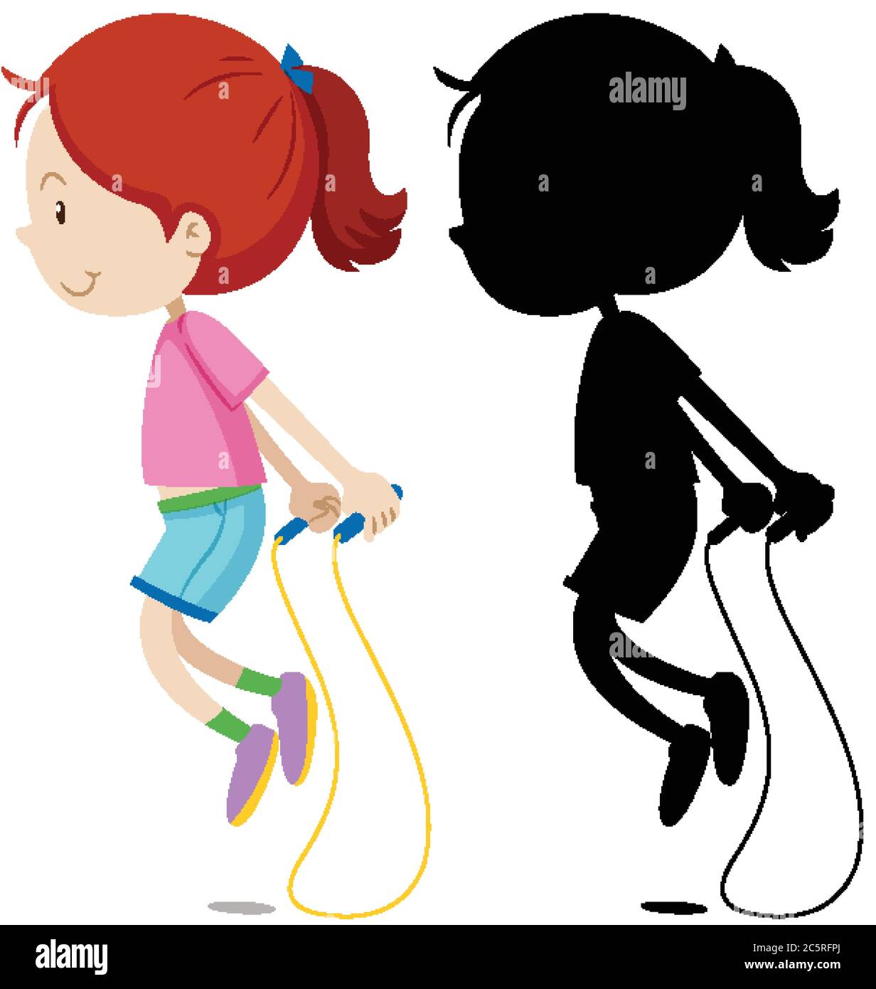 Girl jumping rope with its silhouette illustration Stock Vector Image ...