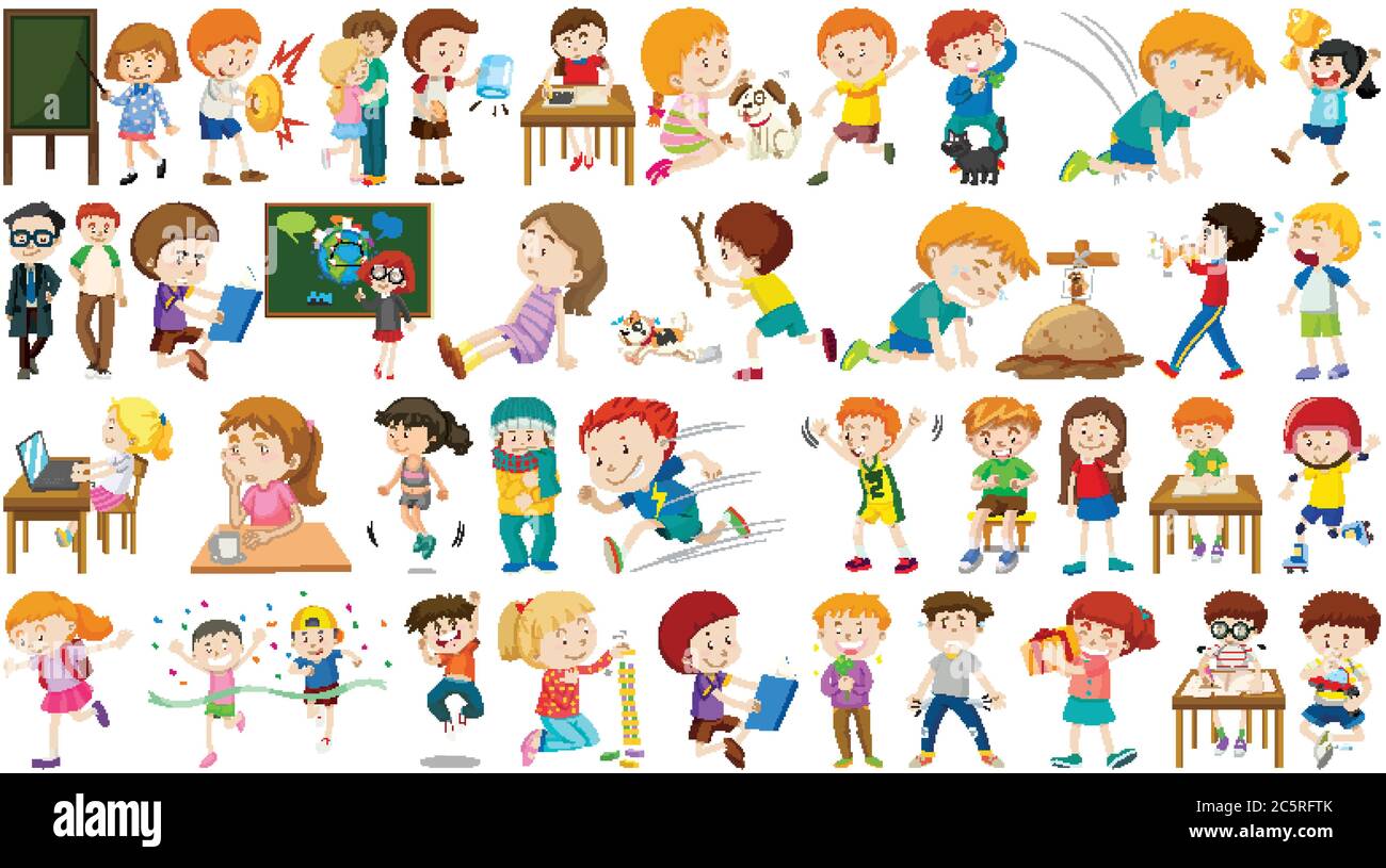 Set of cute kids cartoon character illustration Stock Vector Image ...