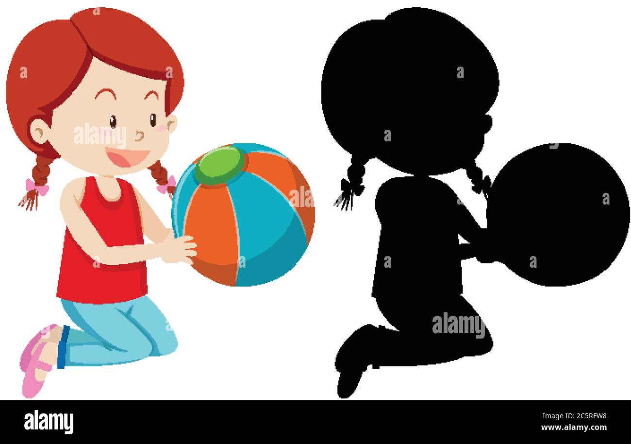 Girl holding colorful ball with its silhouette illustration Stock ...