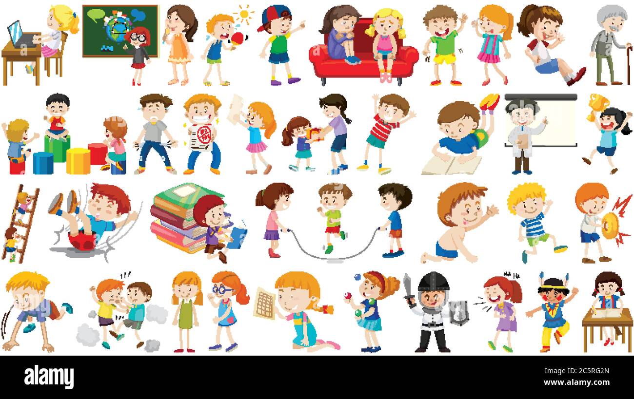 Set of cute kids cartoon character illustration Stock Vector Image ...