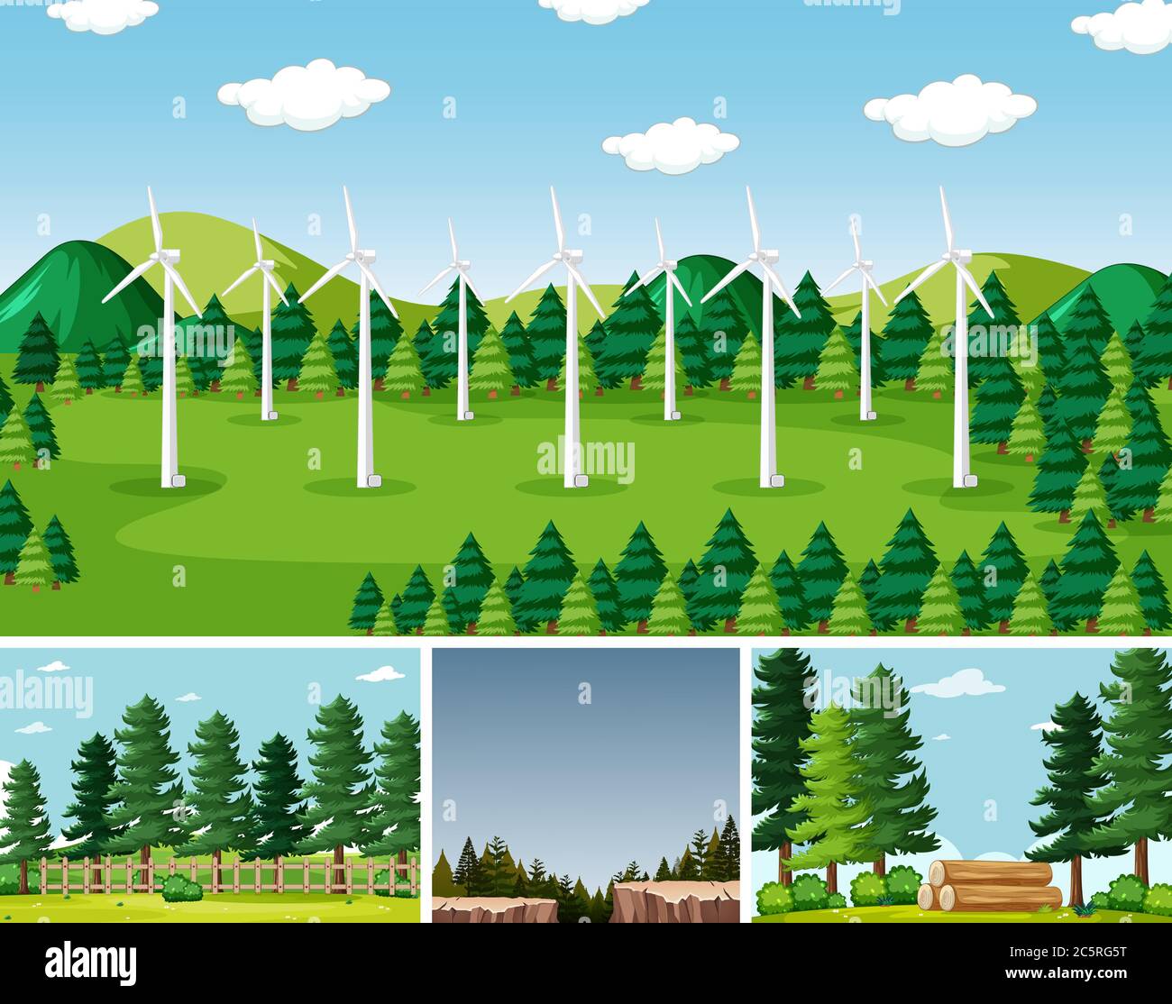 Four different scenes in nature setting cartoon style illustration ...