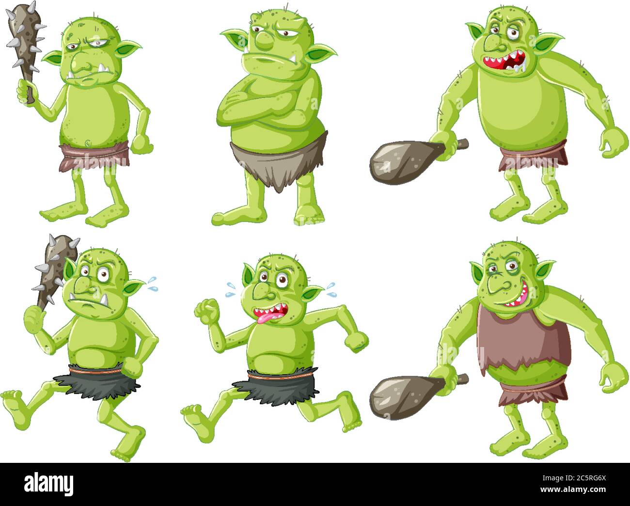 Set of goblin or troll with hunting tool isolated on whie background ...