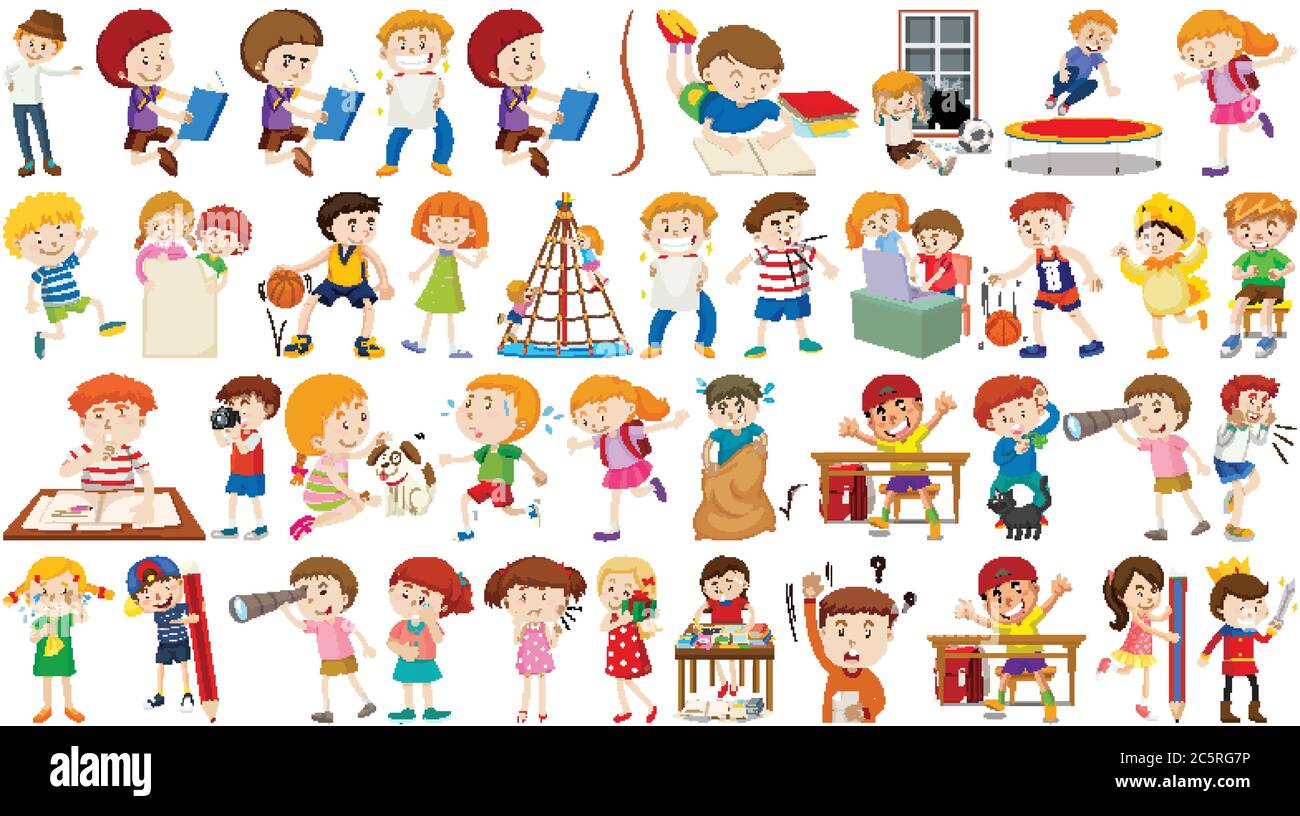 Set of cute kids cartoon character illustration Stock Vector Image ...