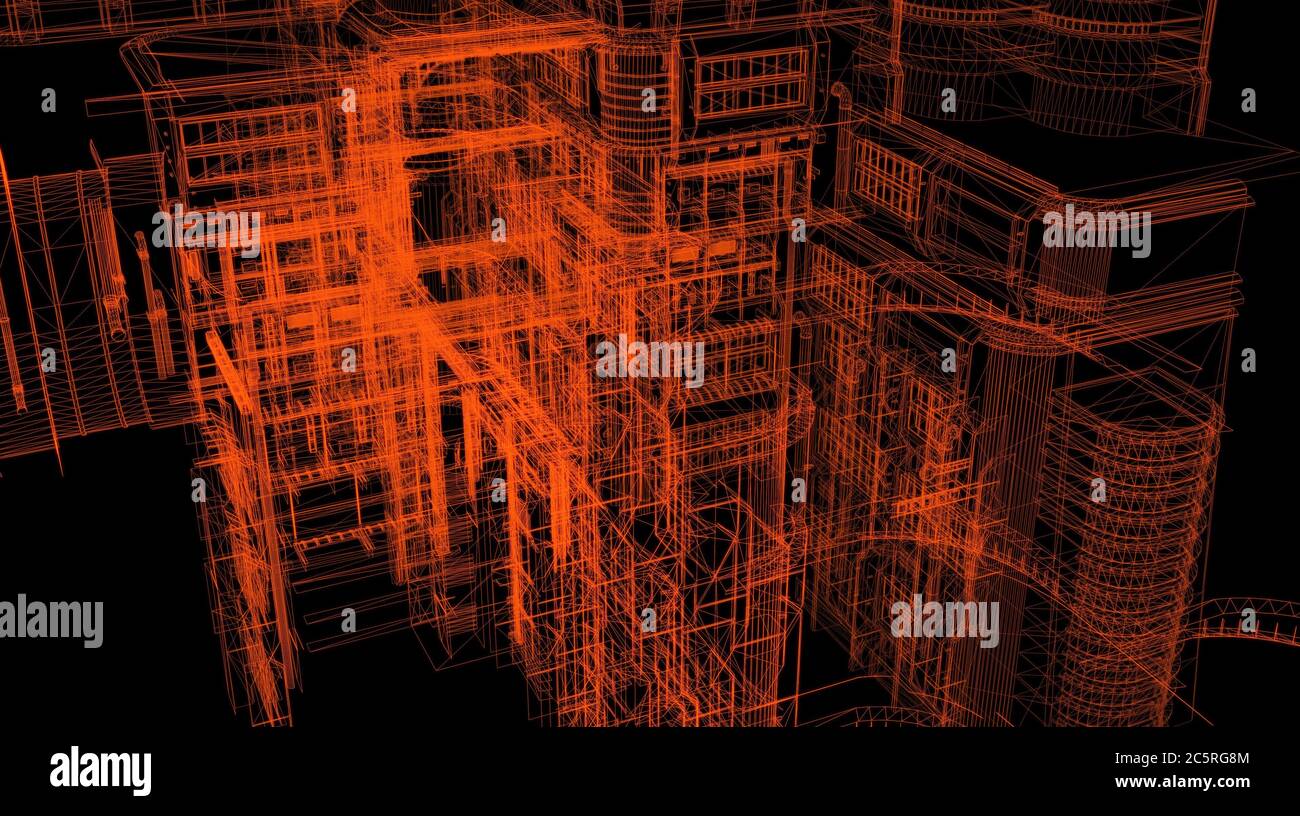wire frame model of city - 3D Rendering Stock Photo - Alamy