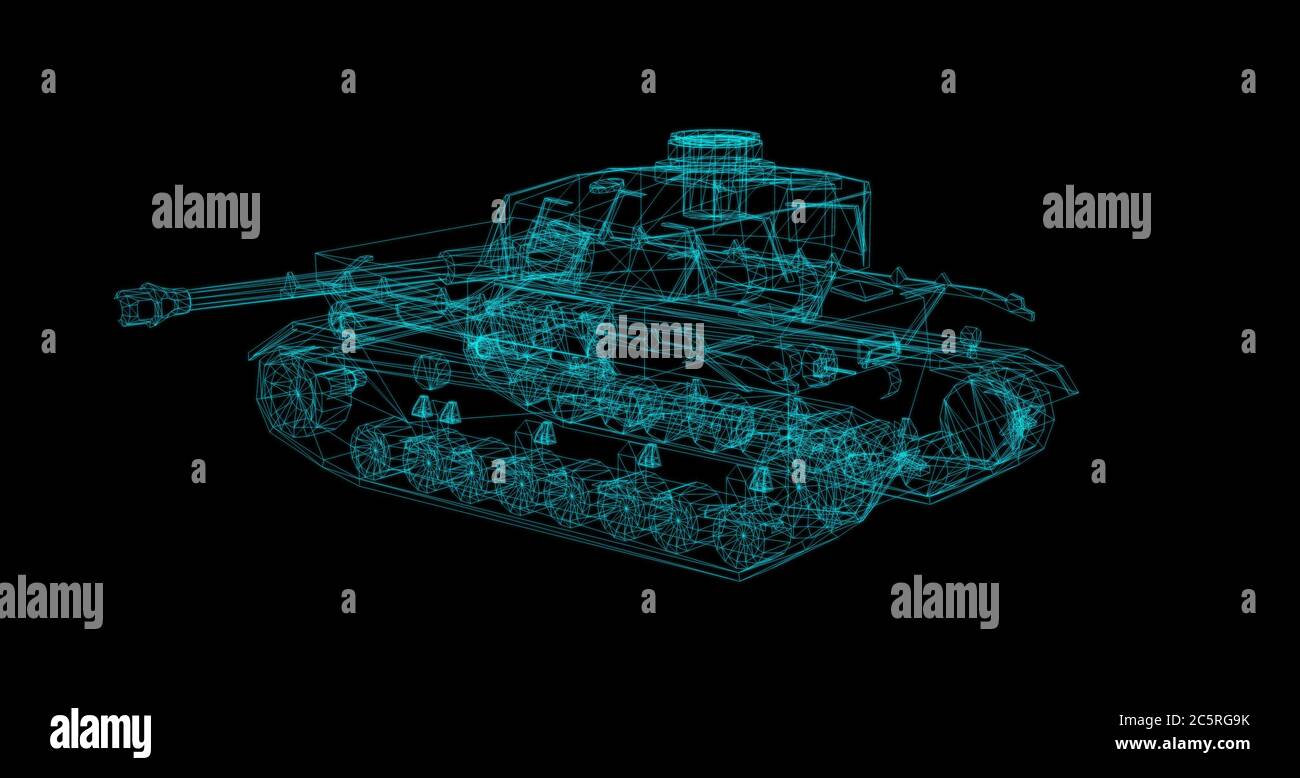 3d rendering - wireframe model of Tank Hologram in Motion Stock Photo ...