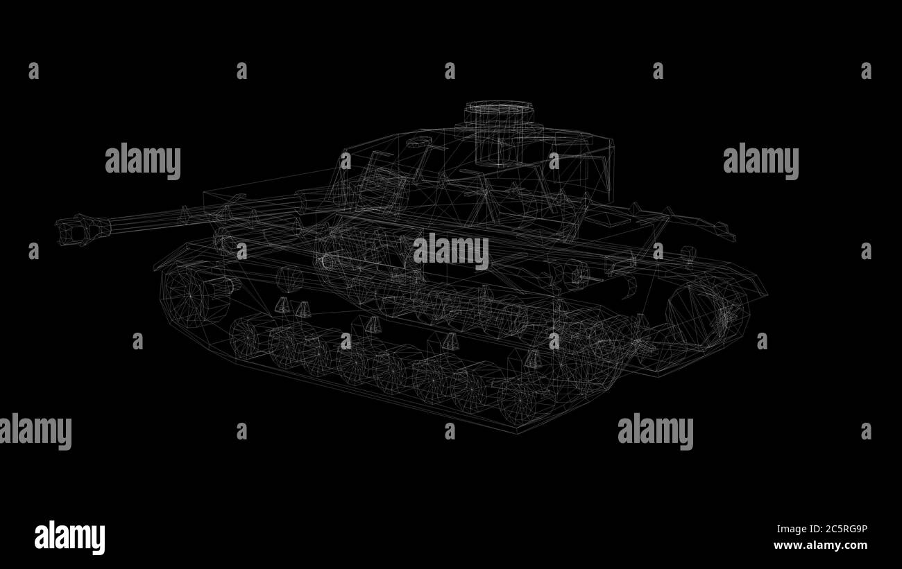 3d rendering - wireframe model of Tank Hologram in Motion Stock Photo ...