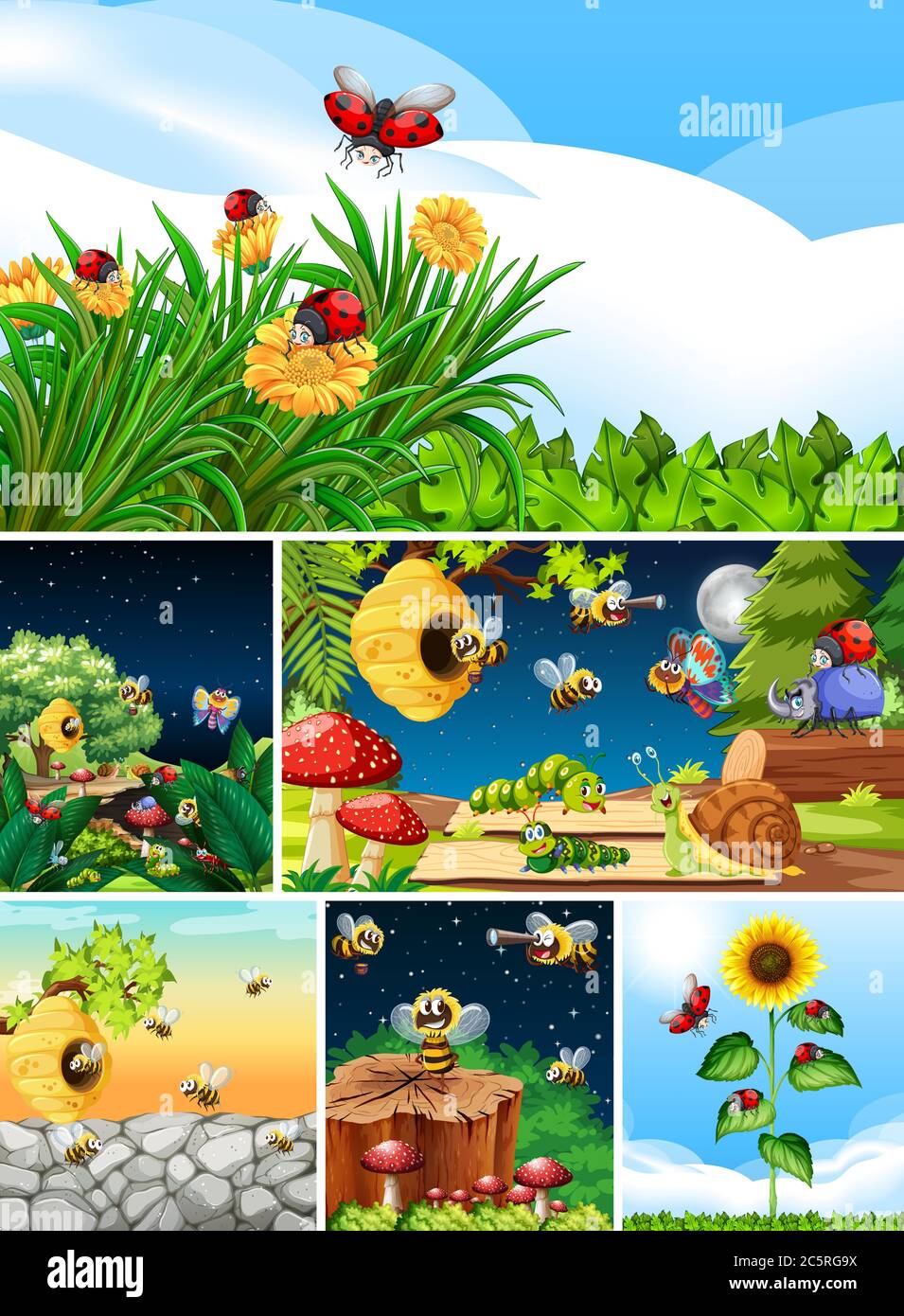 Set of different insects living in the garden background illustration ...