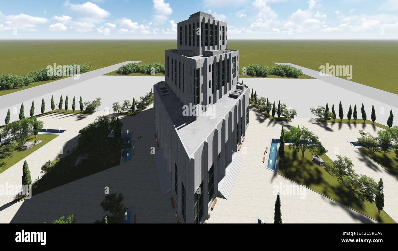 3d render - Aerial view of contemporary house exterior Stock Photo - Alamy