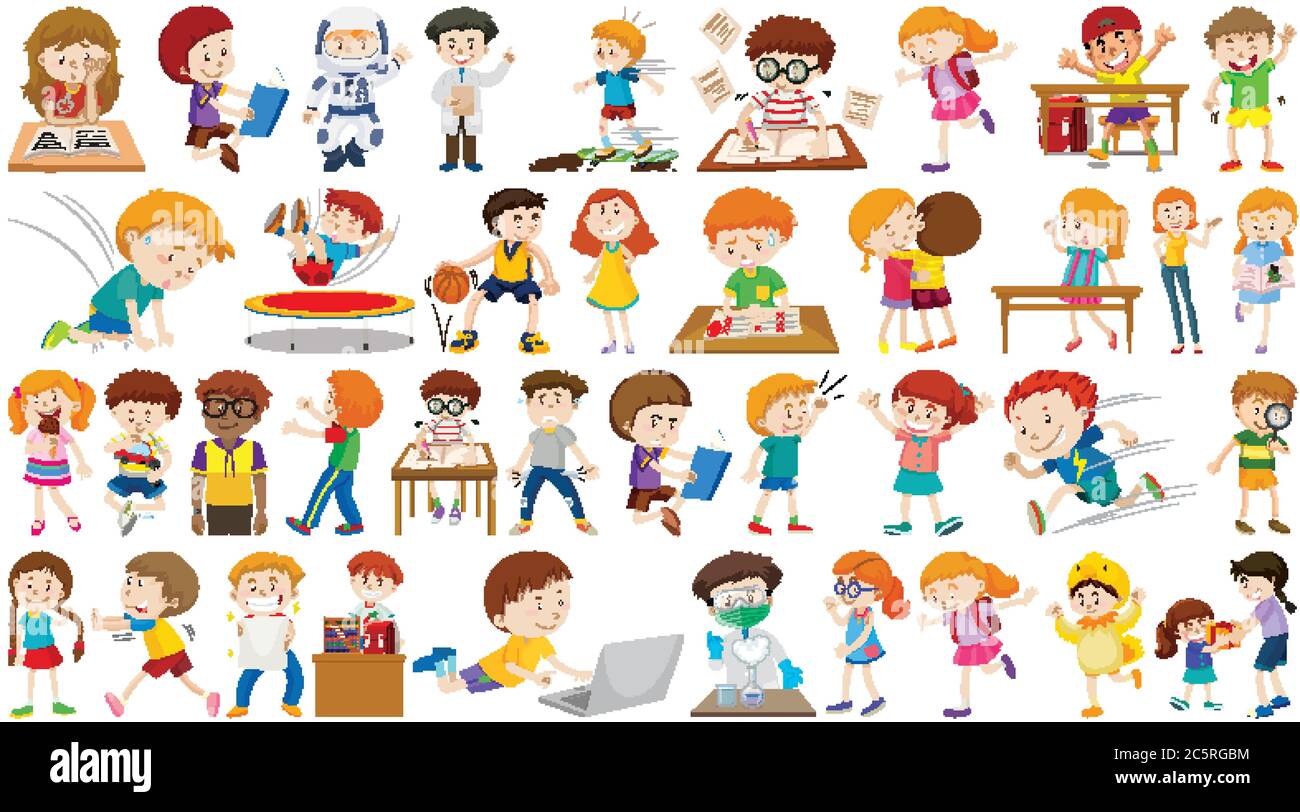 Set of cute kids cartoon character illustration Stock Vector Image ...