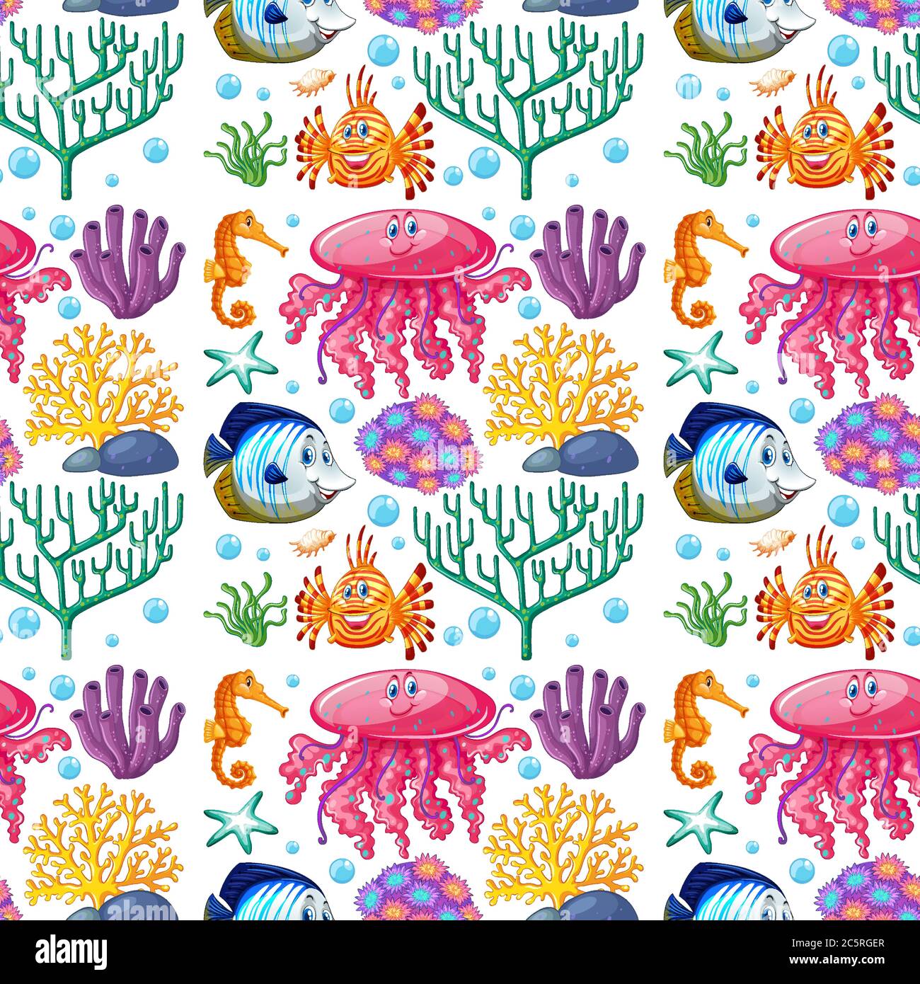 Seamless background design with sea creatures and corals illustration ...