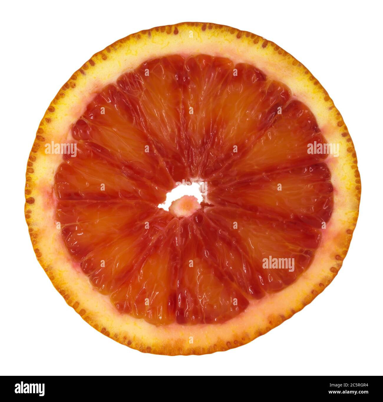 Slice of red blood orange isolated on white. Clipping path included ...