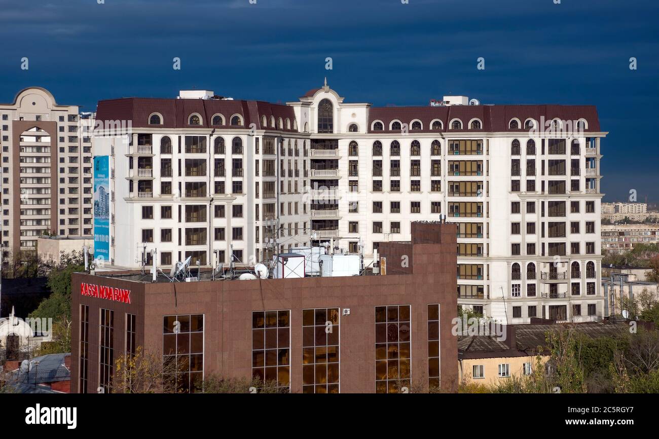 ALMATY, KAZAKHSTAN - OCTOBER 17, 2013: Modern architecture in the ...