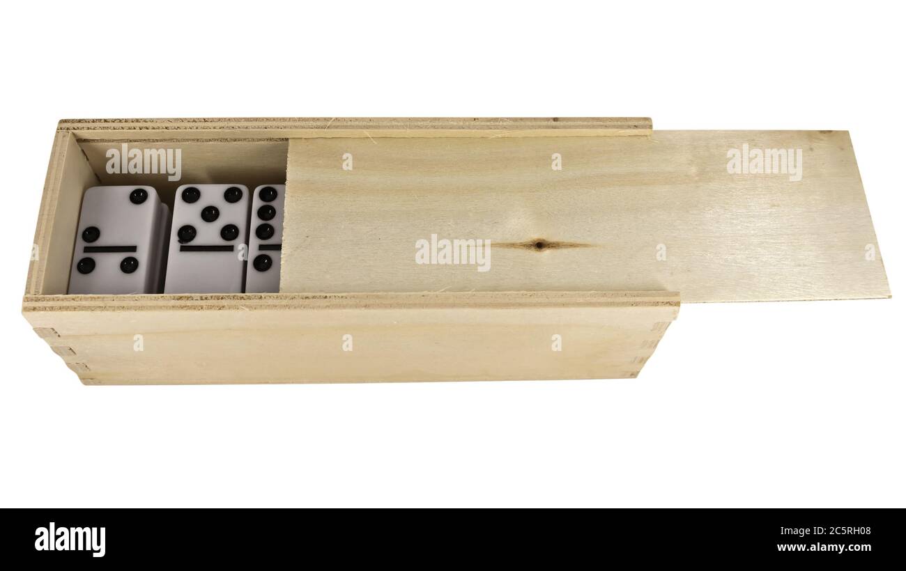 Dominoes wooden box isolated on white. Clipping path included Stock ...