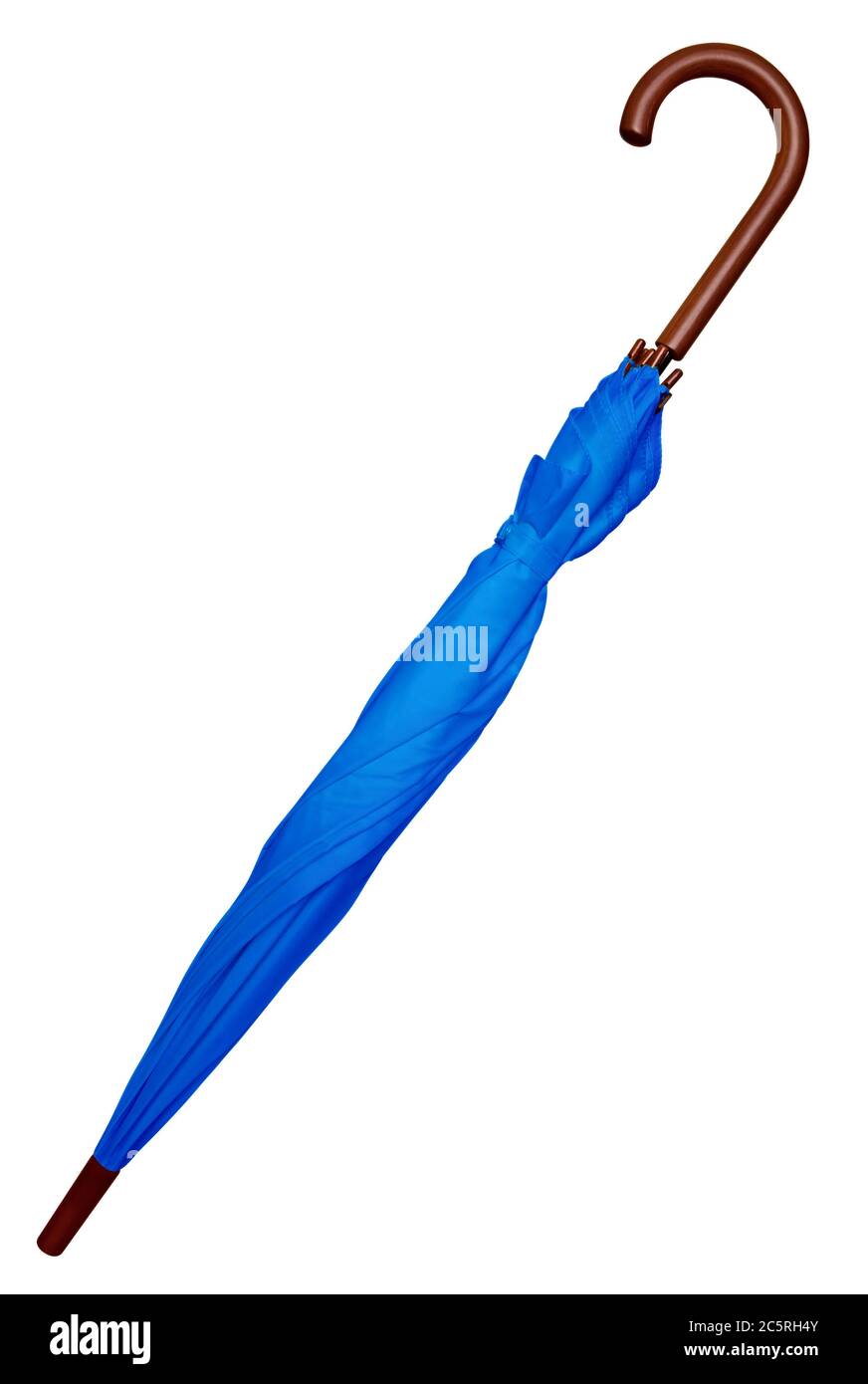 Folded light blue umbrella isolated on white background. Clipping path ...