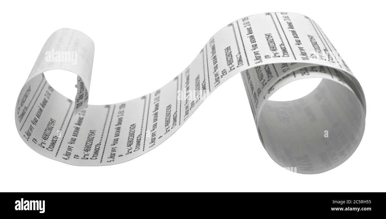 Fiscal receipt isolated on white background. Clipping path included ...