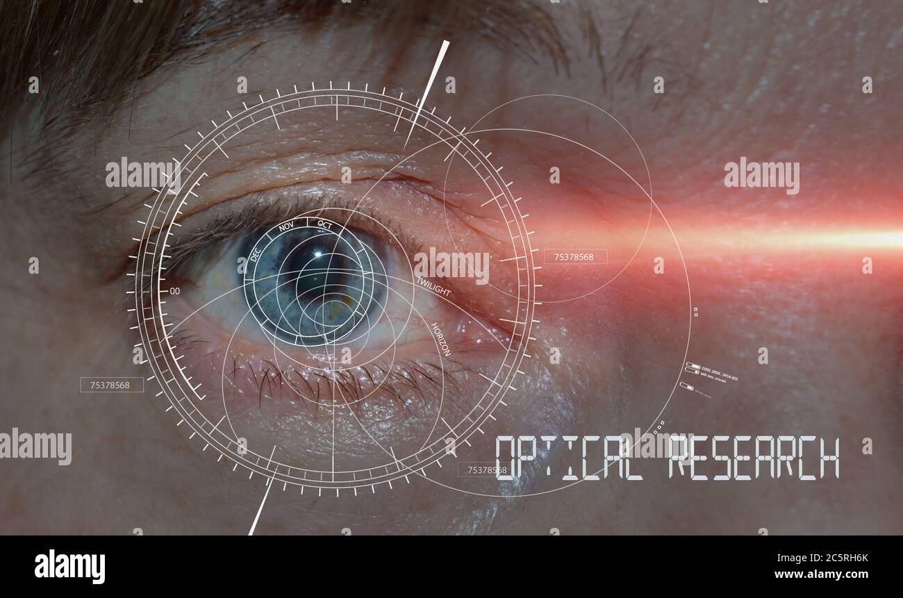 high-tech technology background with targeted eye on computer display ...