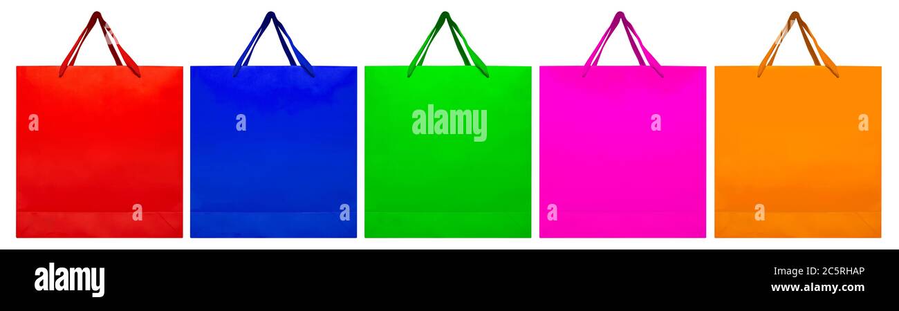 Colorful paper bags isolated on white background Stock Photo - Alamy