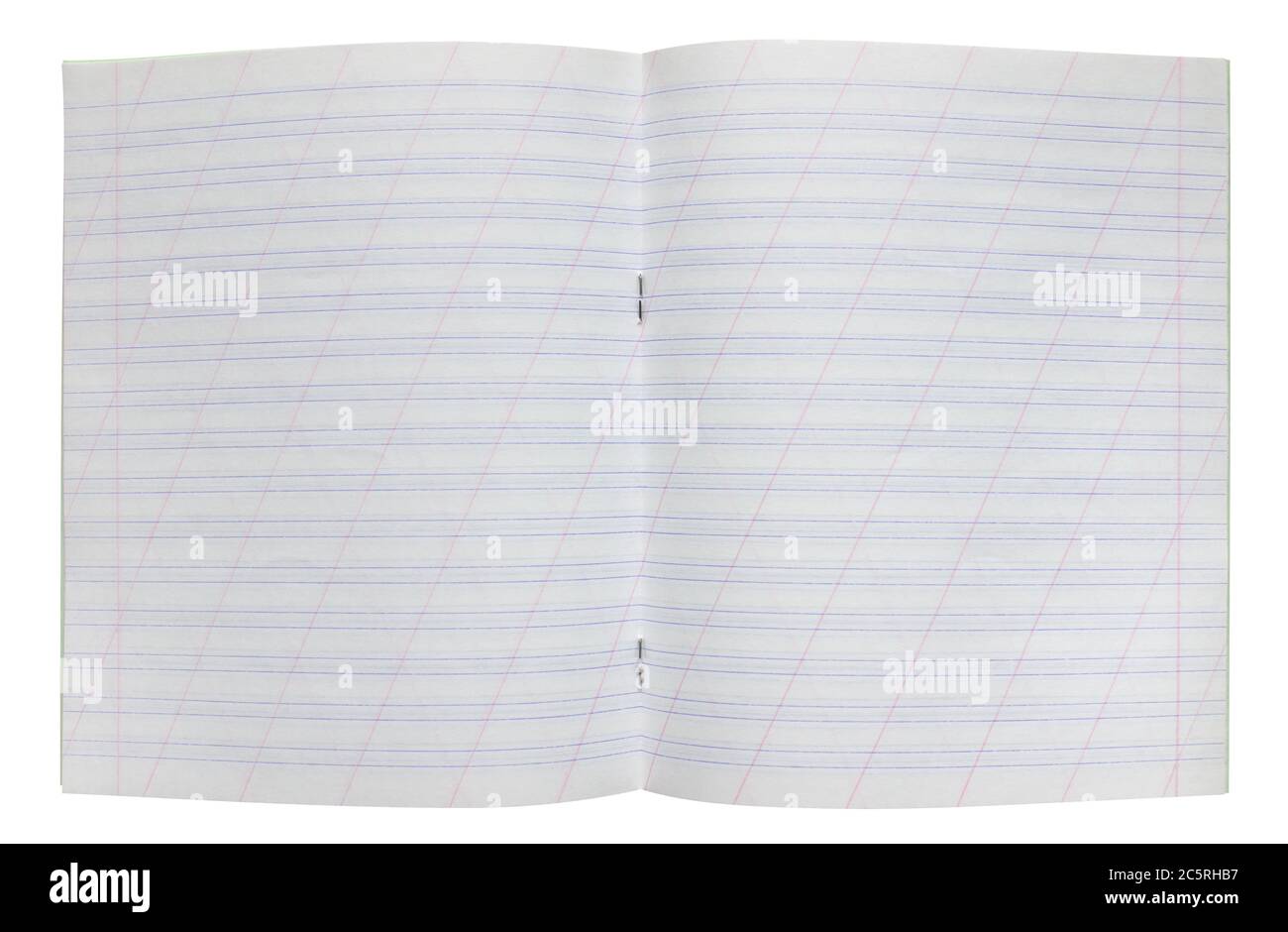 Open empty notebook with lined pages. Isolated on white. Clipping path ...