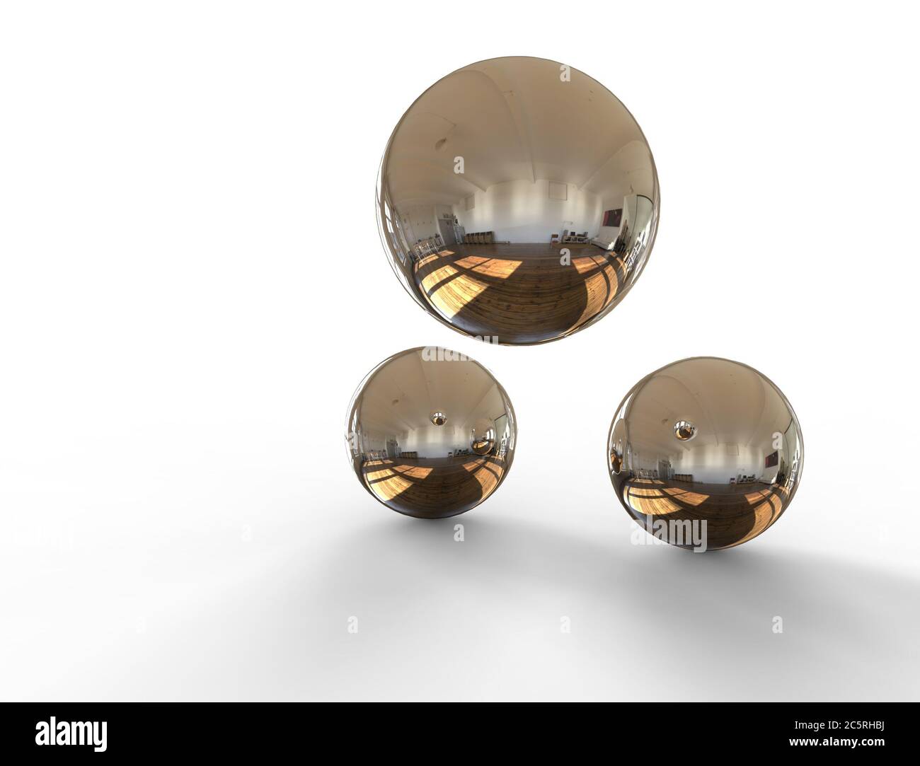 3D digital render of gold - chrome spheres isolated over white ...