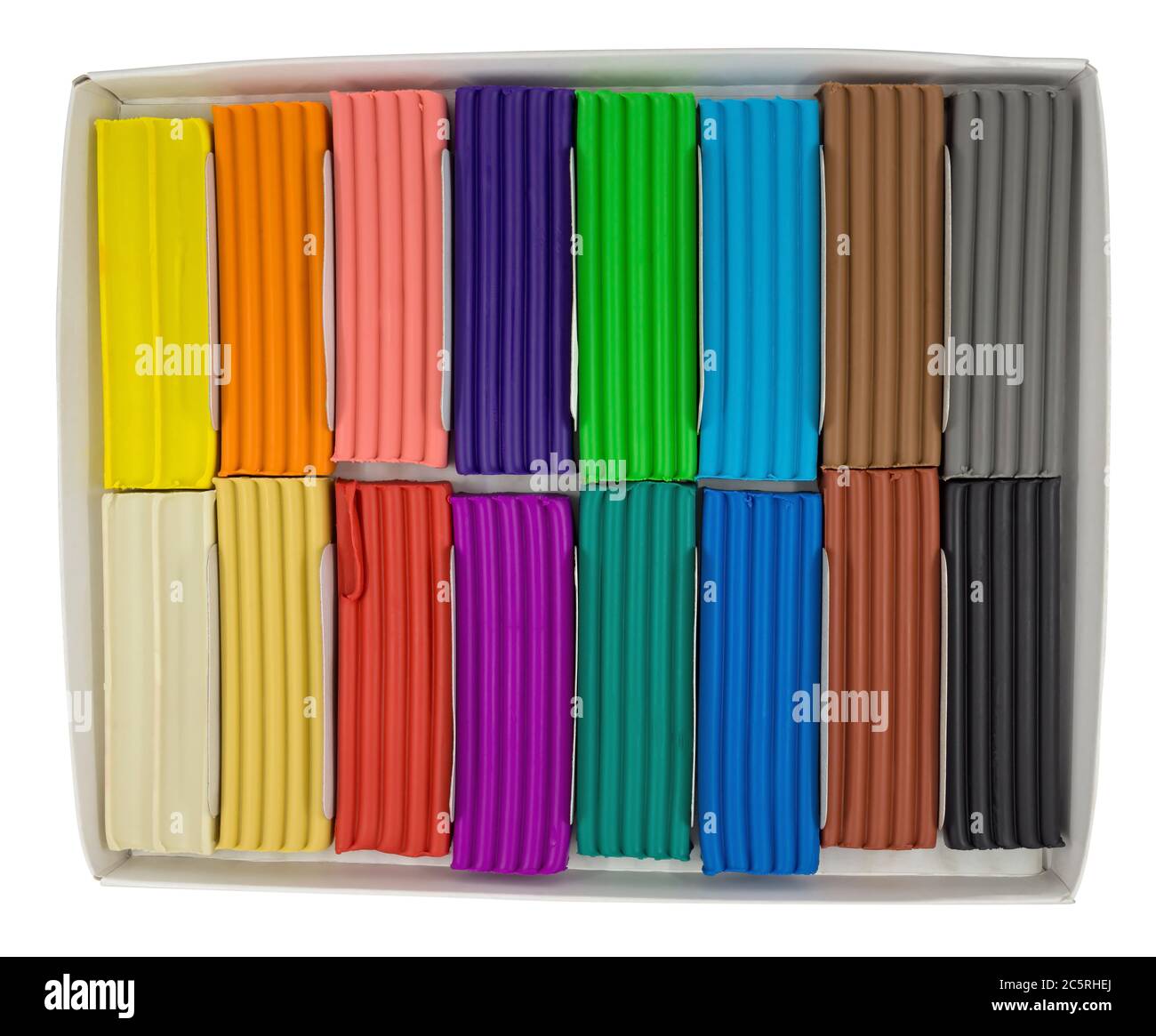 Colorful plasticine in a box isolated on white . Clipping path included ...