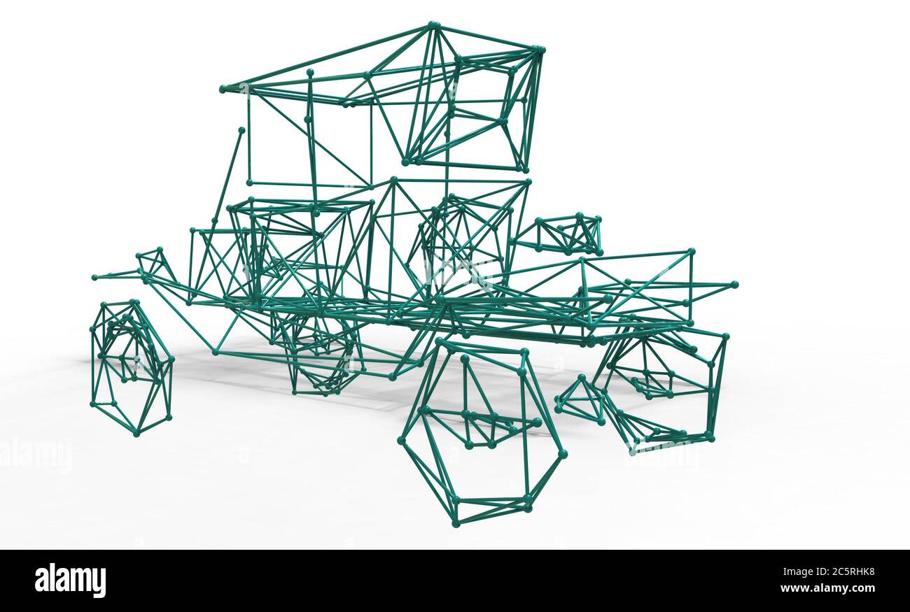 car polygonal structure and wireframe lattice mesh. 3d render ...