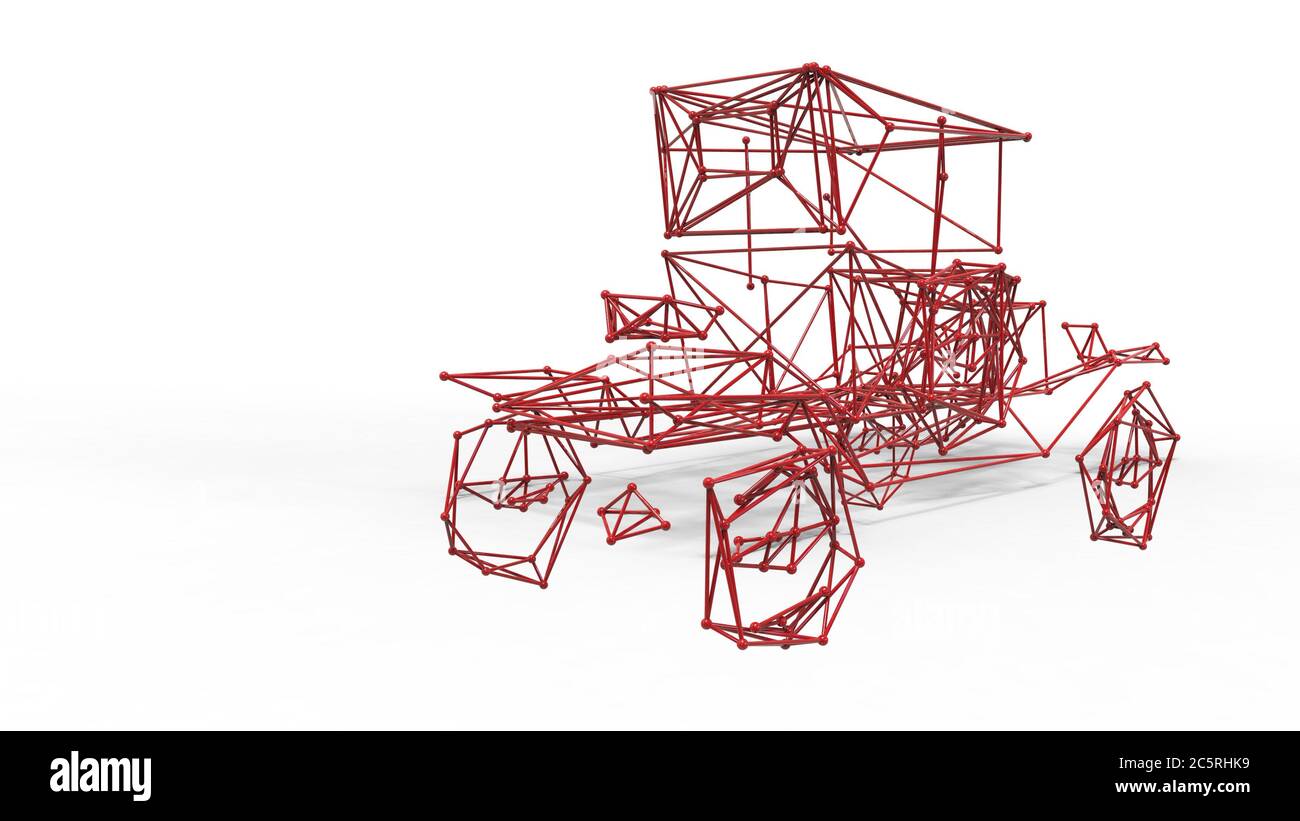 car polygonal structure and wireframe lattice mesh. 3d render ...